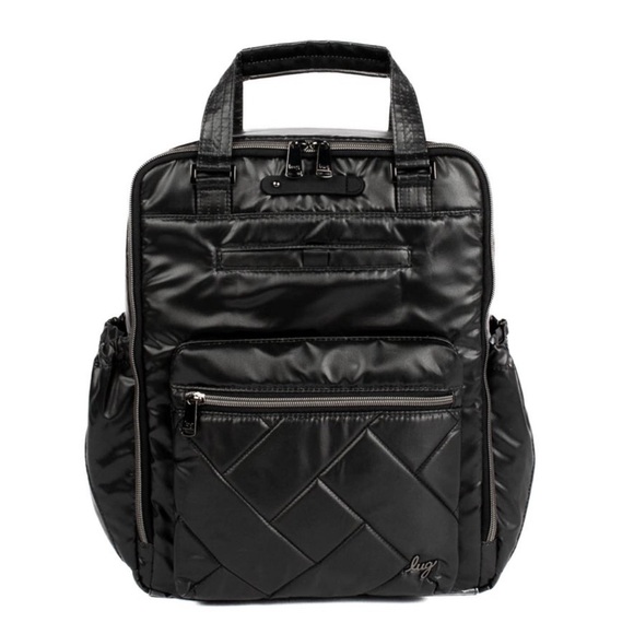 lug | Bags | Lug Voyager Metallic Black Quilted Backpack Nwot Video ...